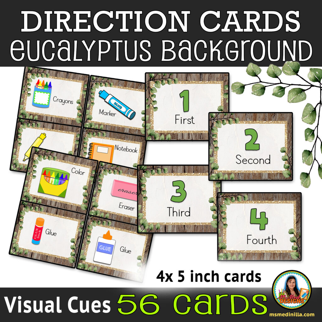 Eucalyptus Classroom Management picture direction cards - Made By Teachers