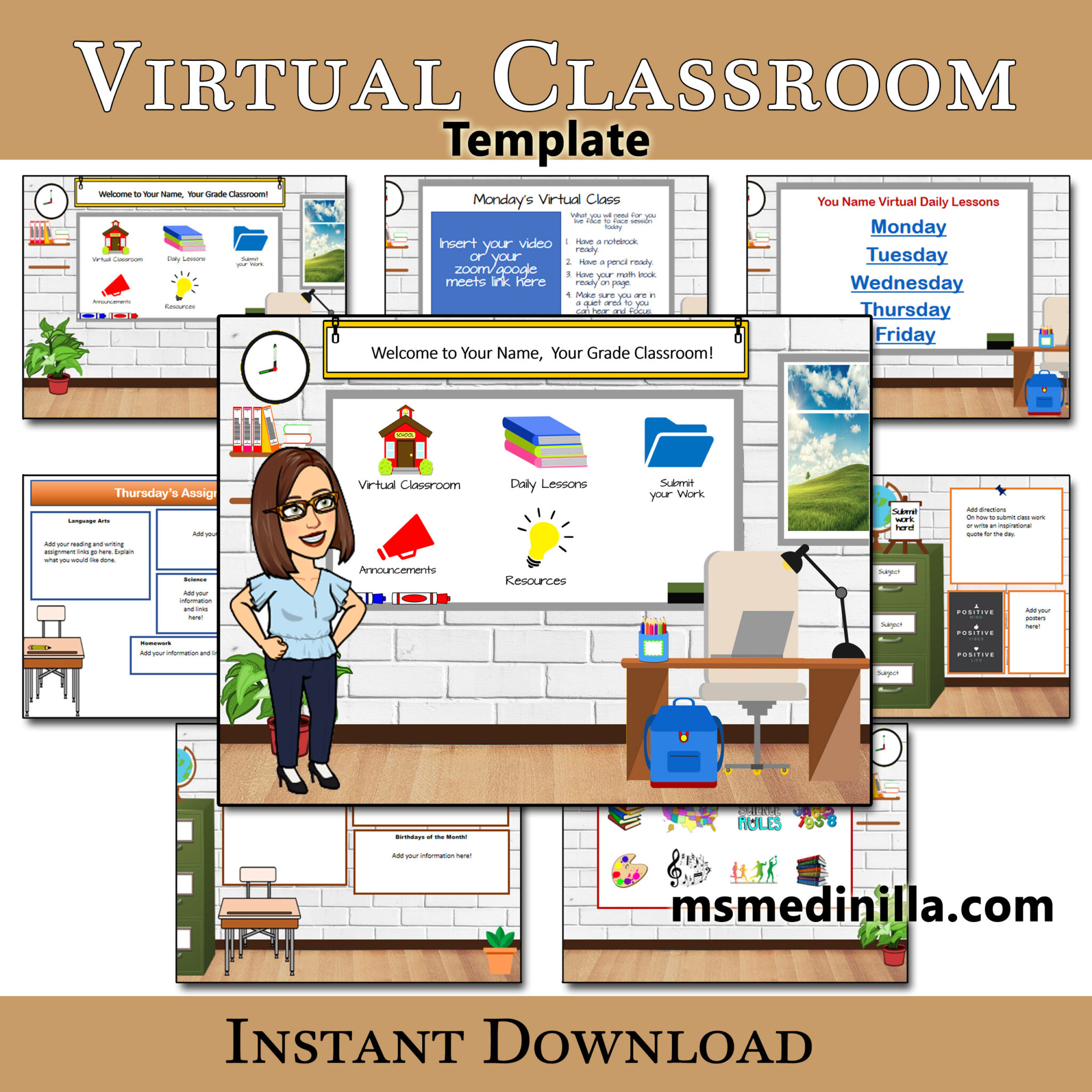 Virtual Classroom Easy Editable Template, Add your Bitmoji and Links ...