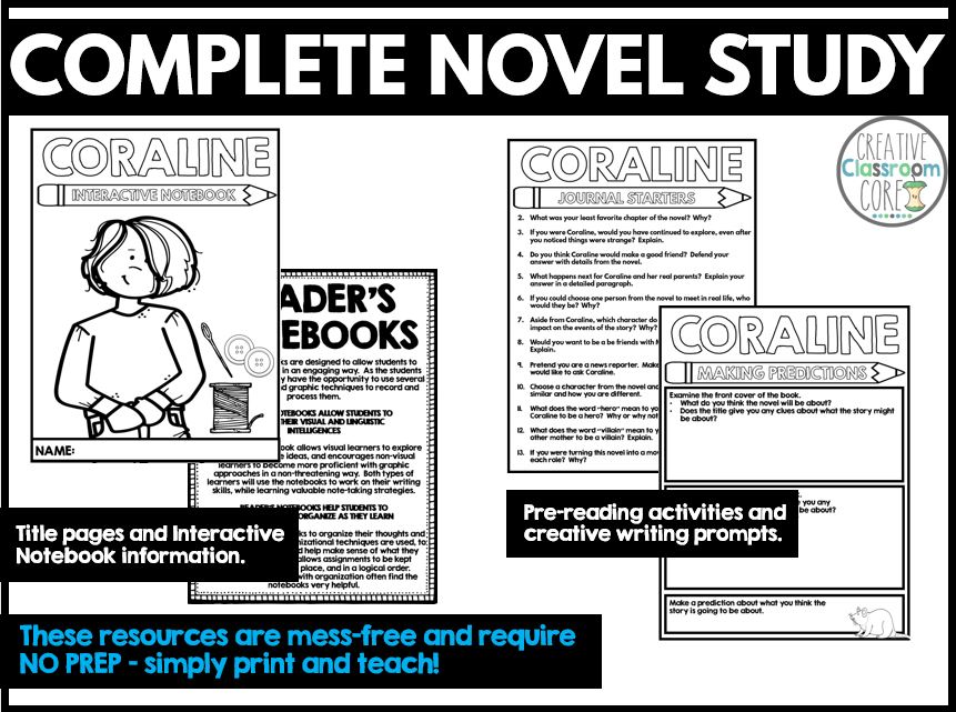 Coraline Novel Study Projects - Coraline by Neil Gaiman Activities ...