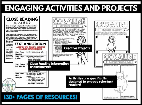 Coraline Novel Study Projects - Coraline by Neil Gaiman Activities ...