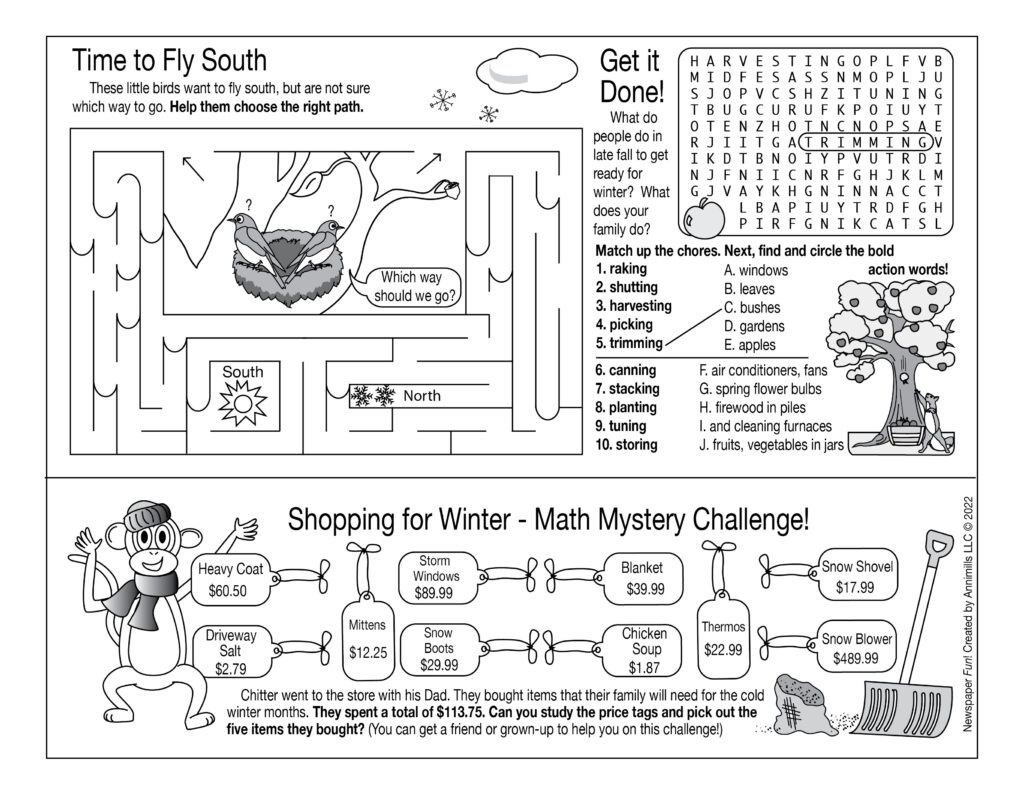 Getting Ready In the Fall For Winter - Printable Puzzle Packet ...