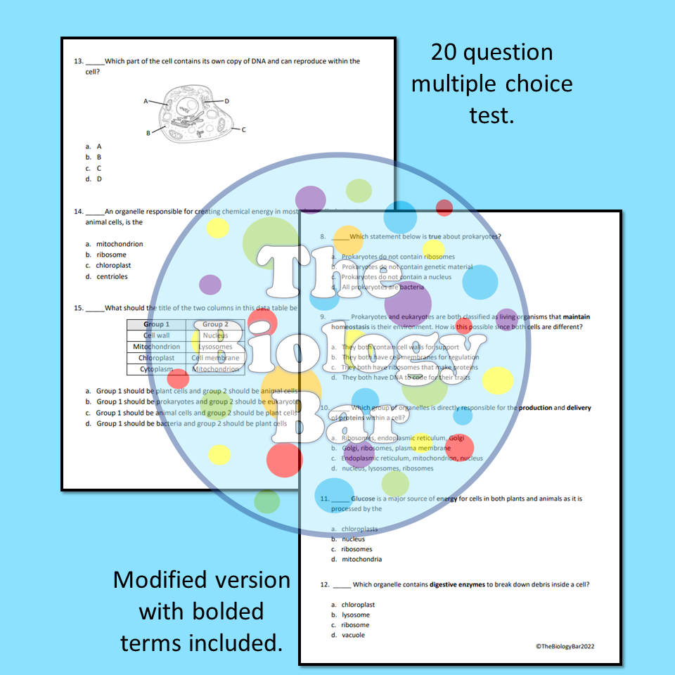 Cell Structure Function Review and Test Pro Euk Plant Animal | Made By ...