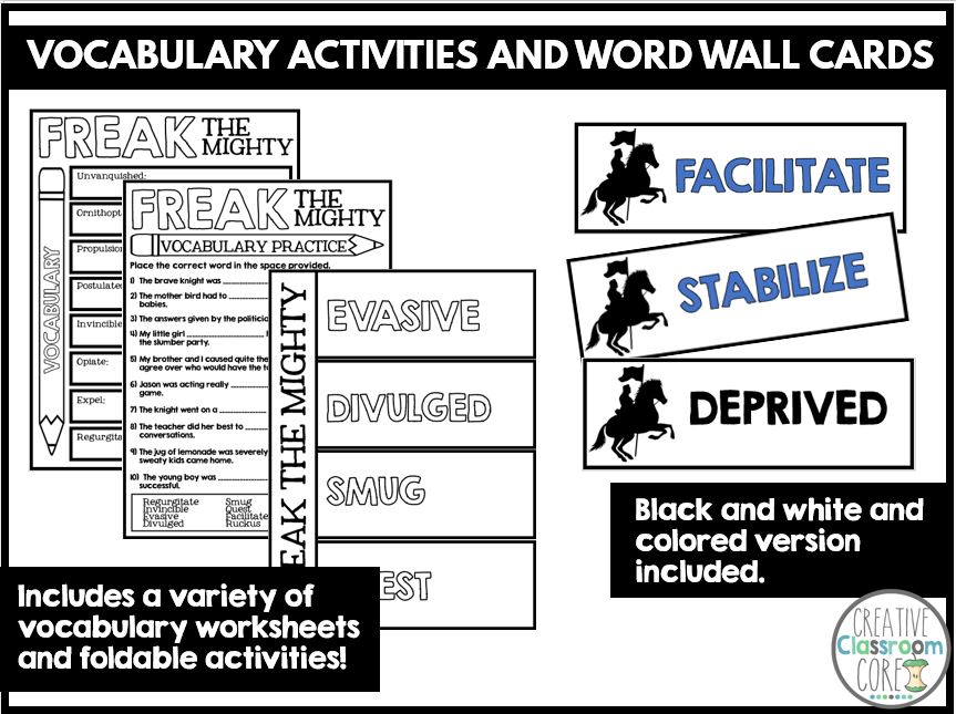 Freak the Mighty Novel Study Unit Projects & Activities - Lesson Plans ...