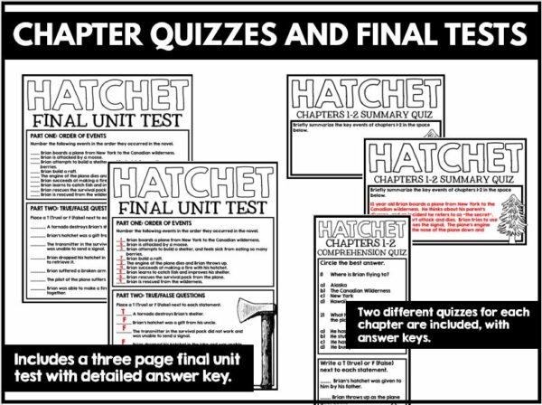 Hatchet Novel Study - Activities - Study Questions - Final Projects ...