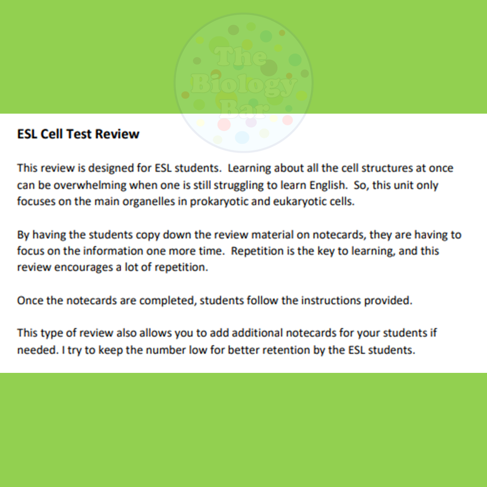 ESL Biology Cell Comparison Prokaryote Eukaryote Review and Test | Made ...