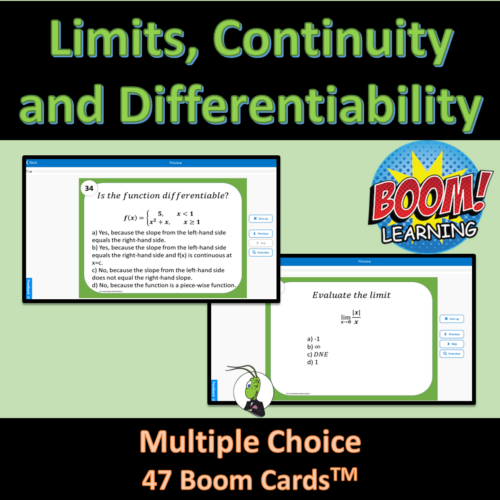 Limits, Continuity, Differentiability Calculus Task Cards | Boom | Made ...