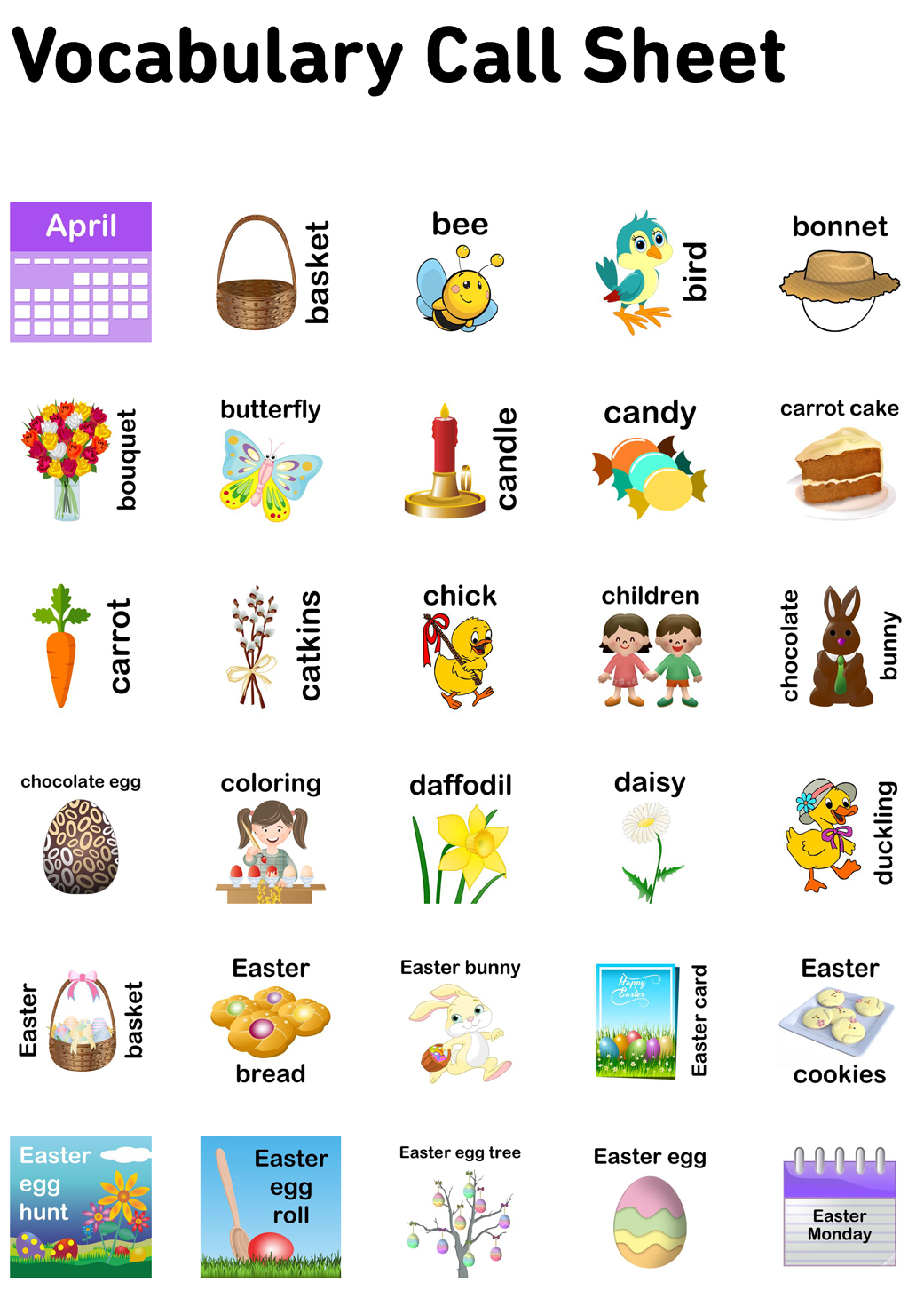 Easter Bingo Kids 6x6 (5 pages + call sheet) | Made By Teachers