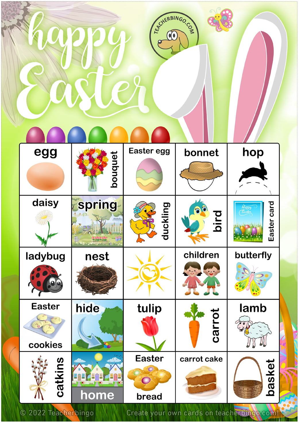 Easter Bingo Kids 5x5 (100 pages + call sheet) | Made By Teachers