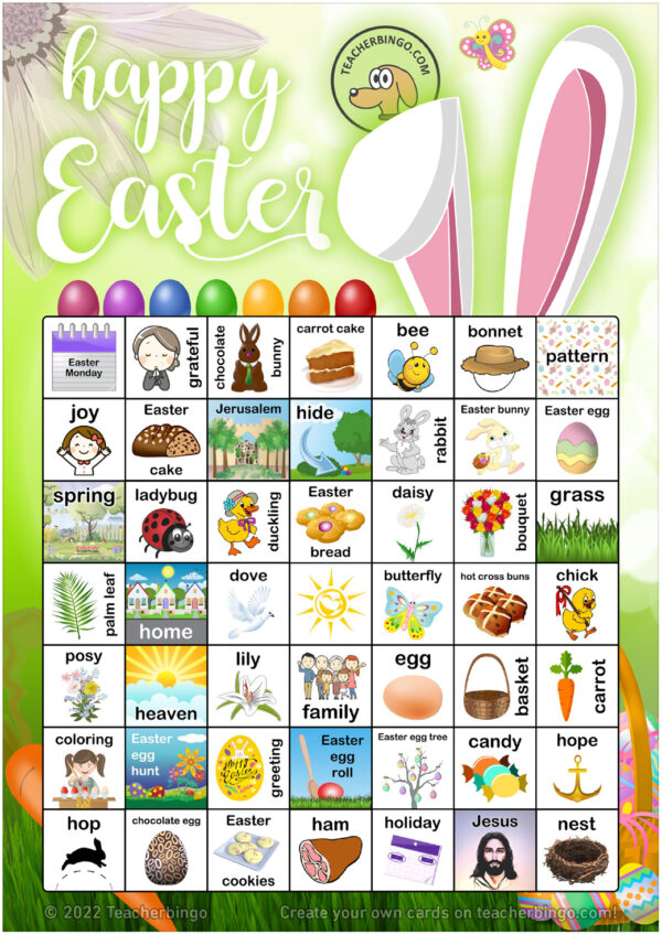 Easter Bingo Kids 7x7 (100 pages + call sheet) | Made By Teachers