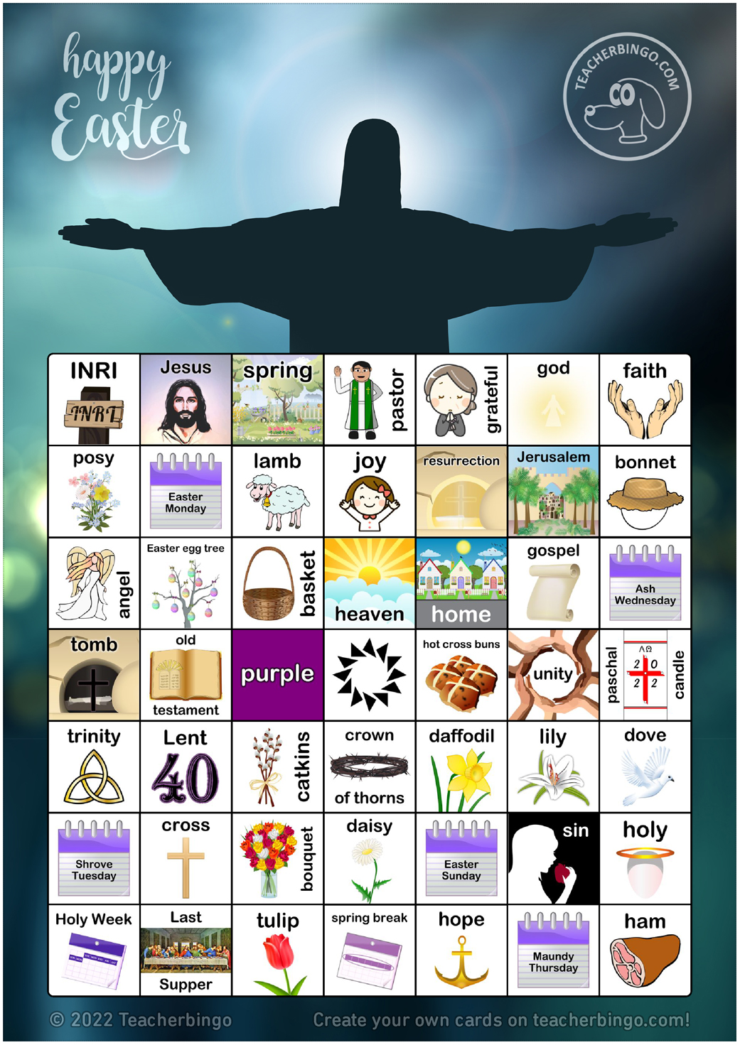 Easter Bingo Religious 7x7 (5 pages + call sheet) | Made By Teachers
