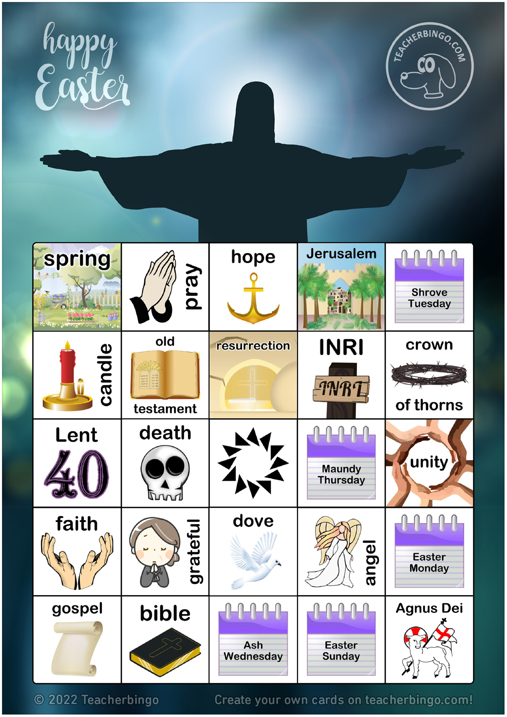 Easter Bingo Religious 5x5 (100 pages + call sheet) | Made By Teachers