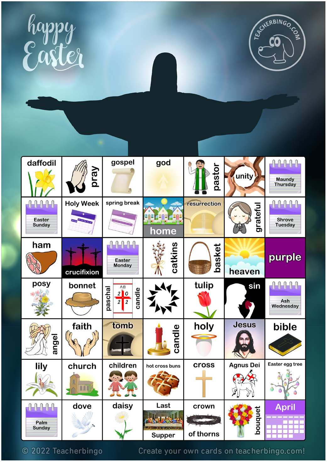 Easter Bingo Religious 7x7 (100 pages + call sheet) | Made By Teachers
