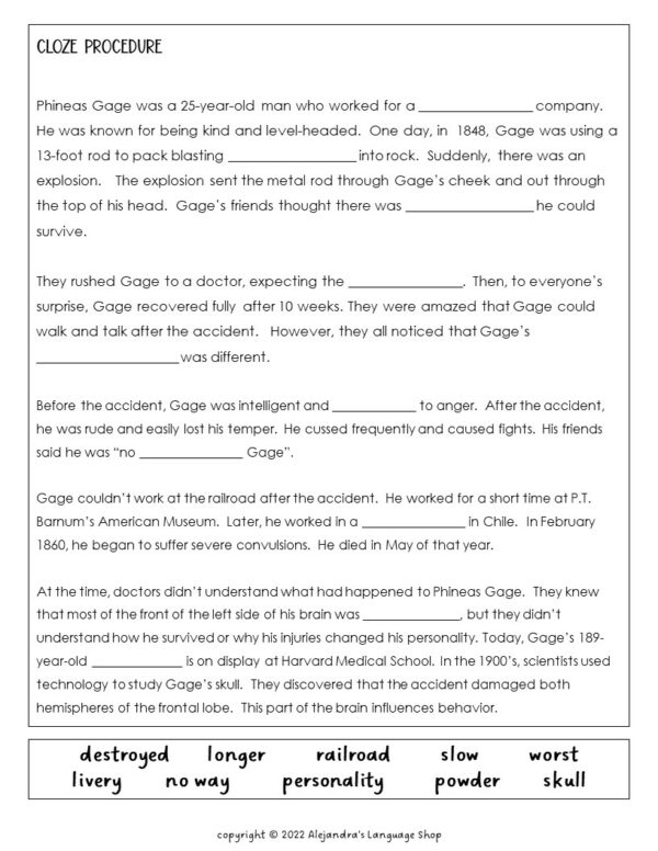 ELL Reading - The Strange Case of Phineas Gage | Made By Teachers