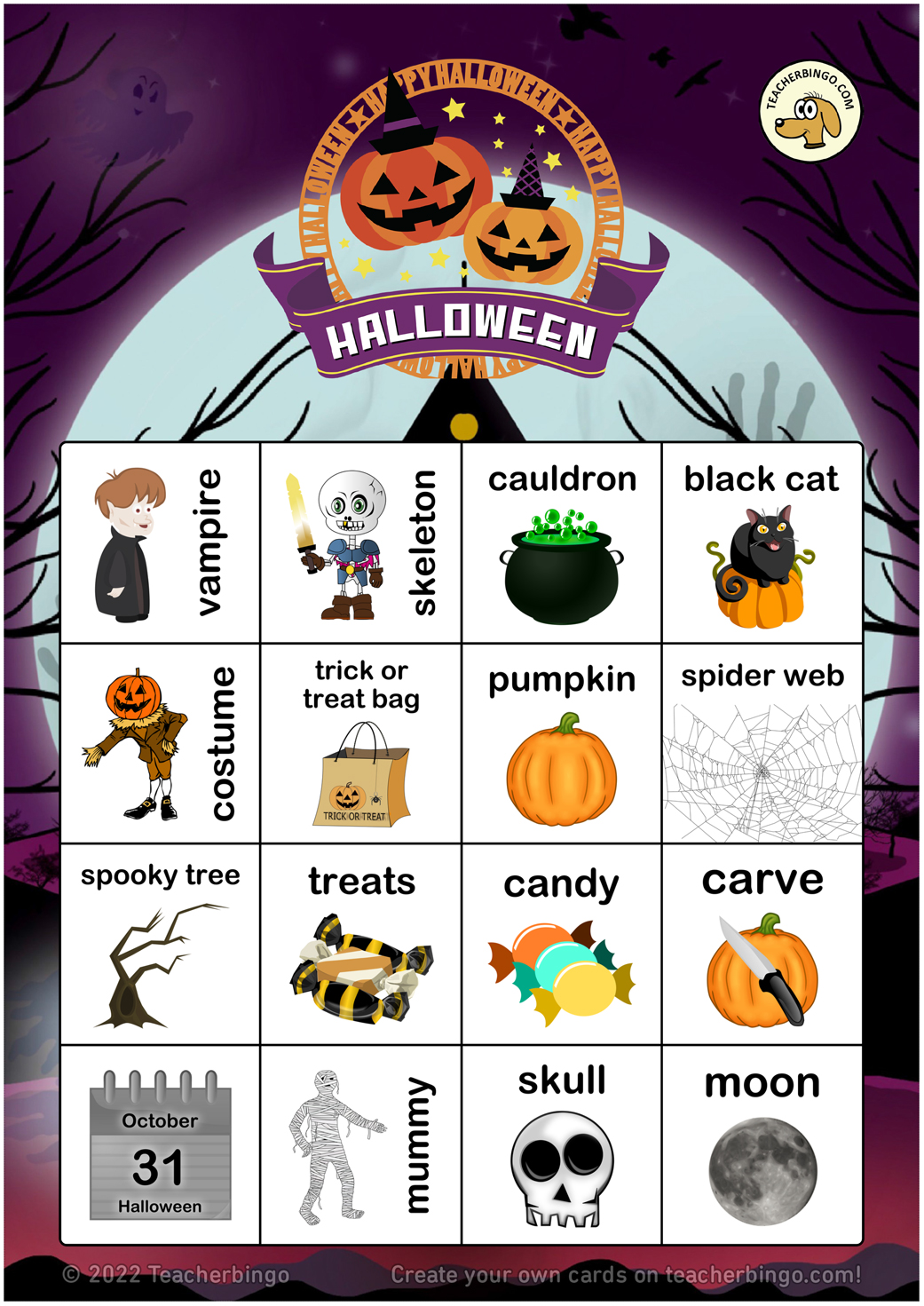 Halloween Bingo 4x4 (5 pages + call sheet) | Made By Teachers