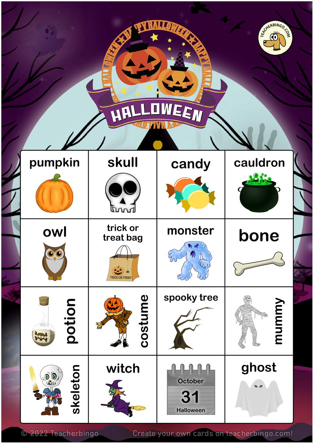 Halloween Bingo 4x4 (5 pages + call sheet) | Made By Teachers