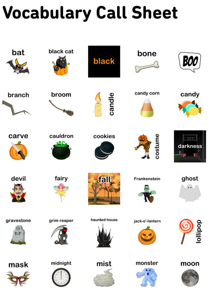 Halloween Bingo 5x5 (5 pages + call sheet) | Made By Teachers
