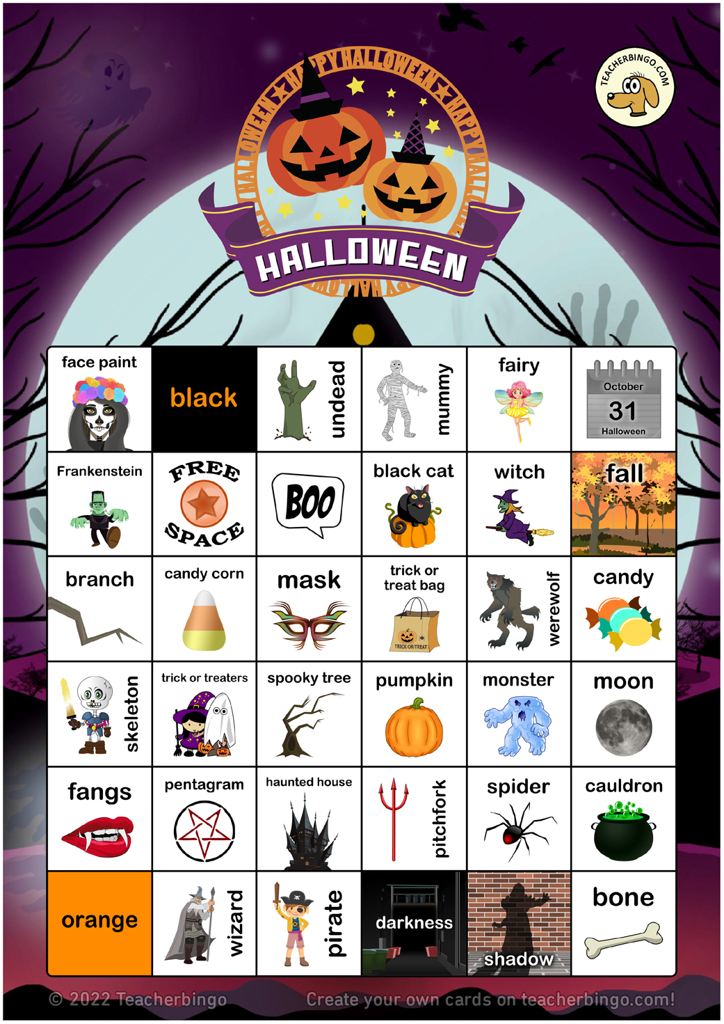 Halloween Bingo 6x6 (5 pages + call sheet) | Made By Teachers