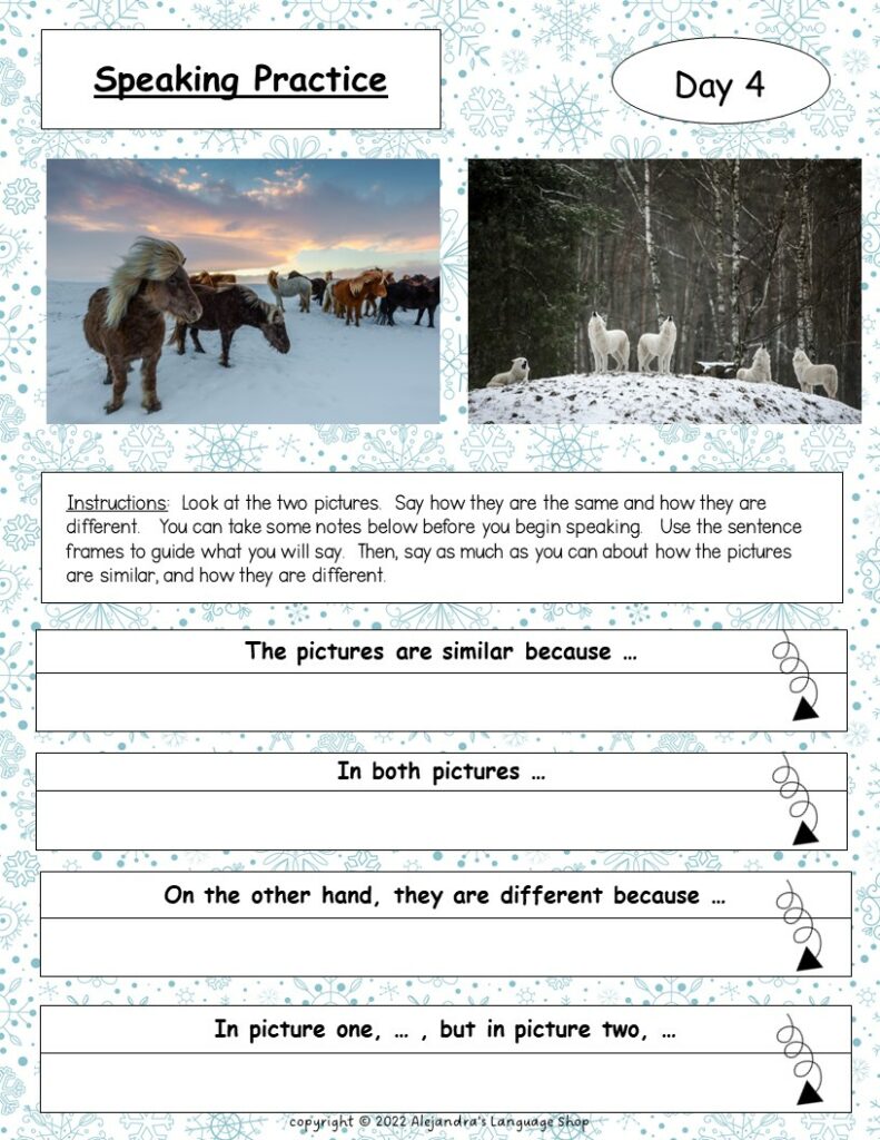 Daily Grammar and Writing Activities for ELL Students Winter Edition ...