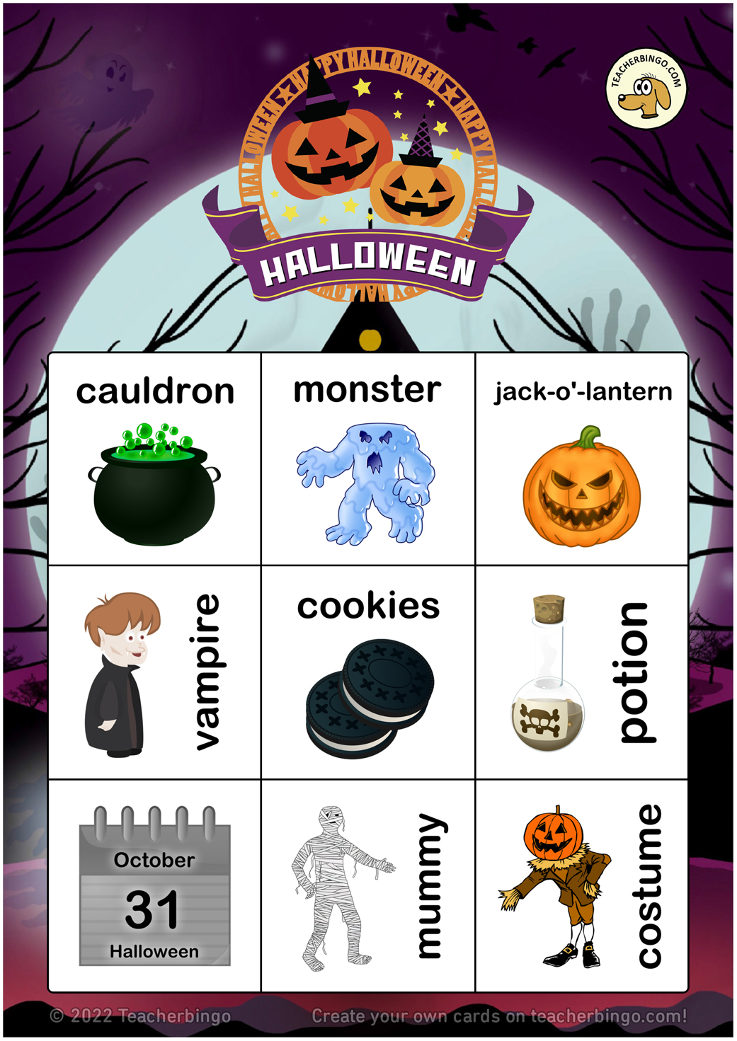 Halloween Bingo 3x3 (100 pages + call sheet) | Made By Teachers