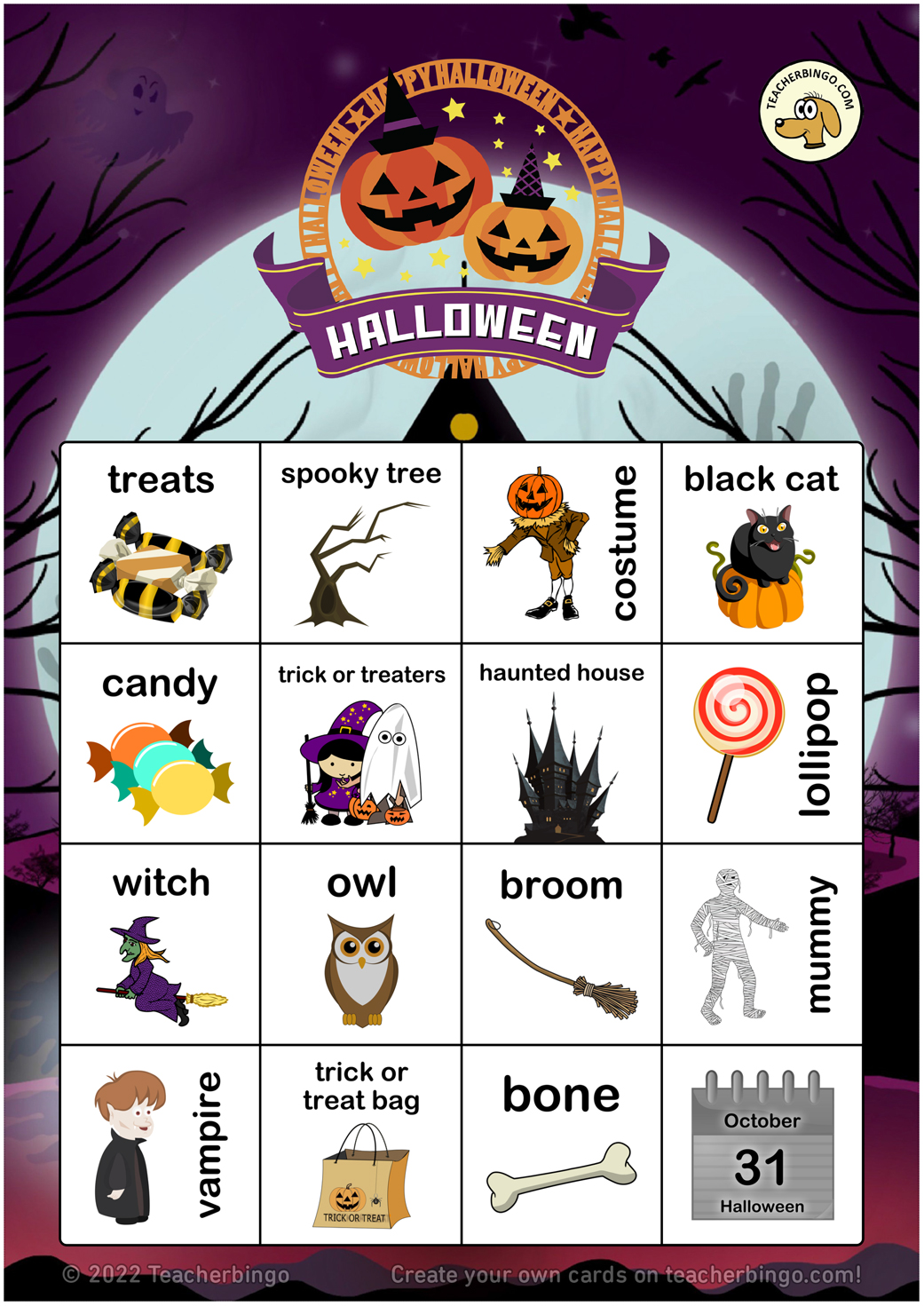 Halloween Bingo 4x4 (100 pages + call sheet) | Made By Teachers