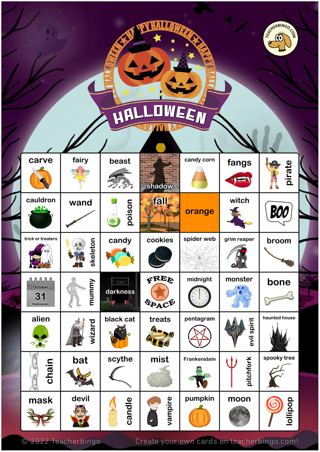 Halloween Bingo 7x7 (100 pages + call sheet) - Made By Teachers