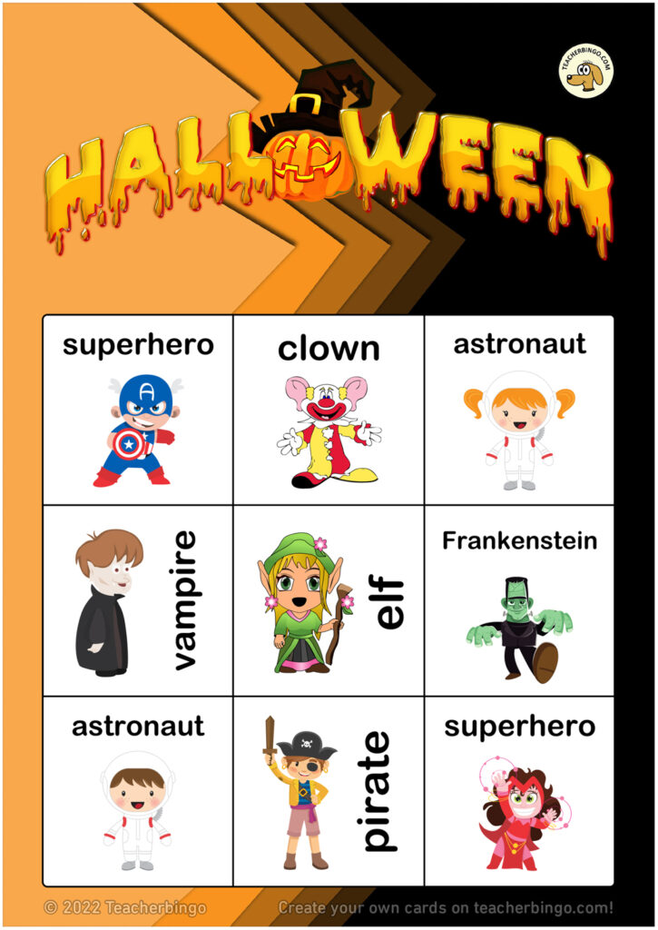Halloween Costumes Bingo 3x3 (100 pages + call sheet) | Made By Teachers