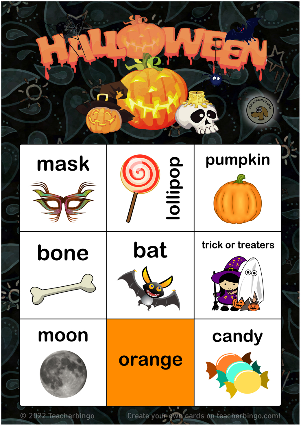 Halloween Bingo Kids 3x3 (5 pages + call sheet) - Made By Teachers