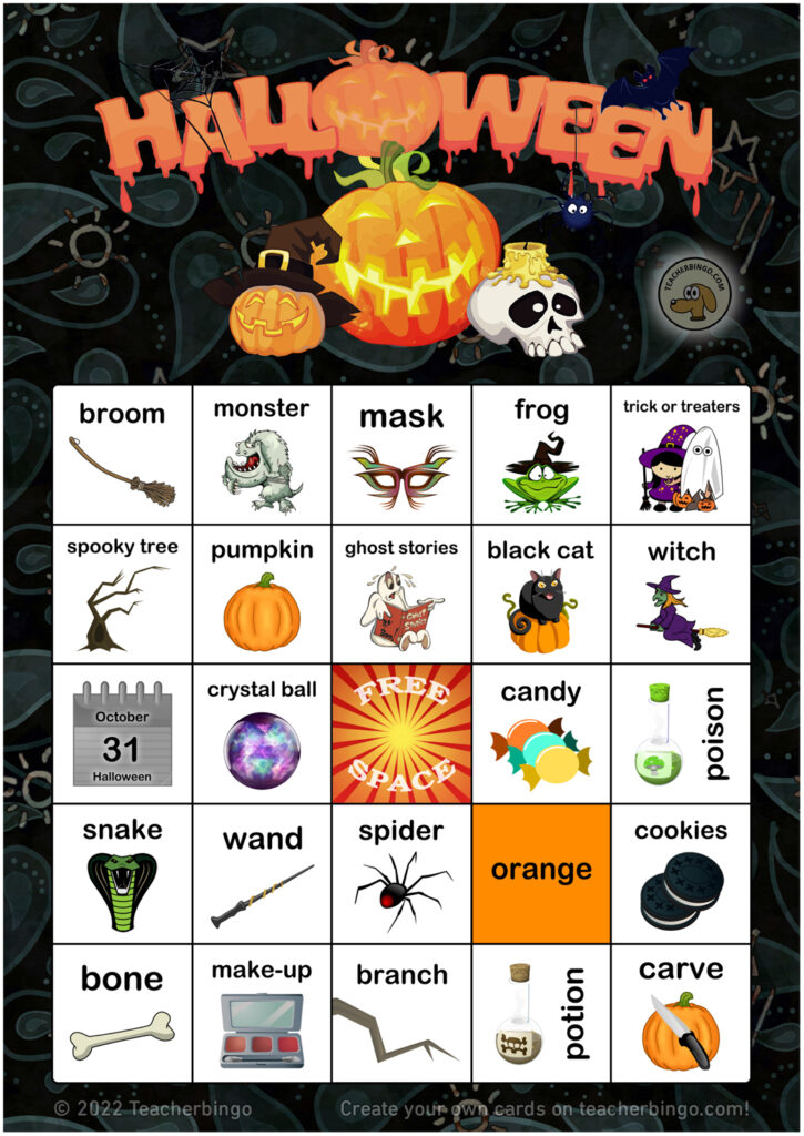 Halloween Bingo Kids 5x5 (5 pages + call sheet) | Made By Teachers
