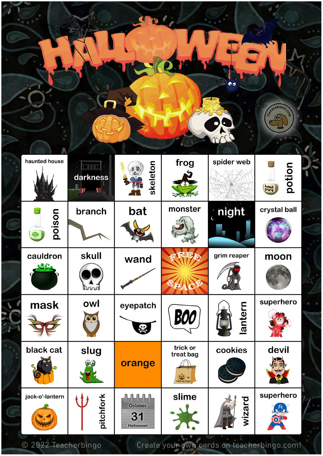 Halloween Bingo Kids 6x6 (5 pages + call sheet) | Made By Teachers
