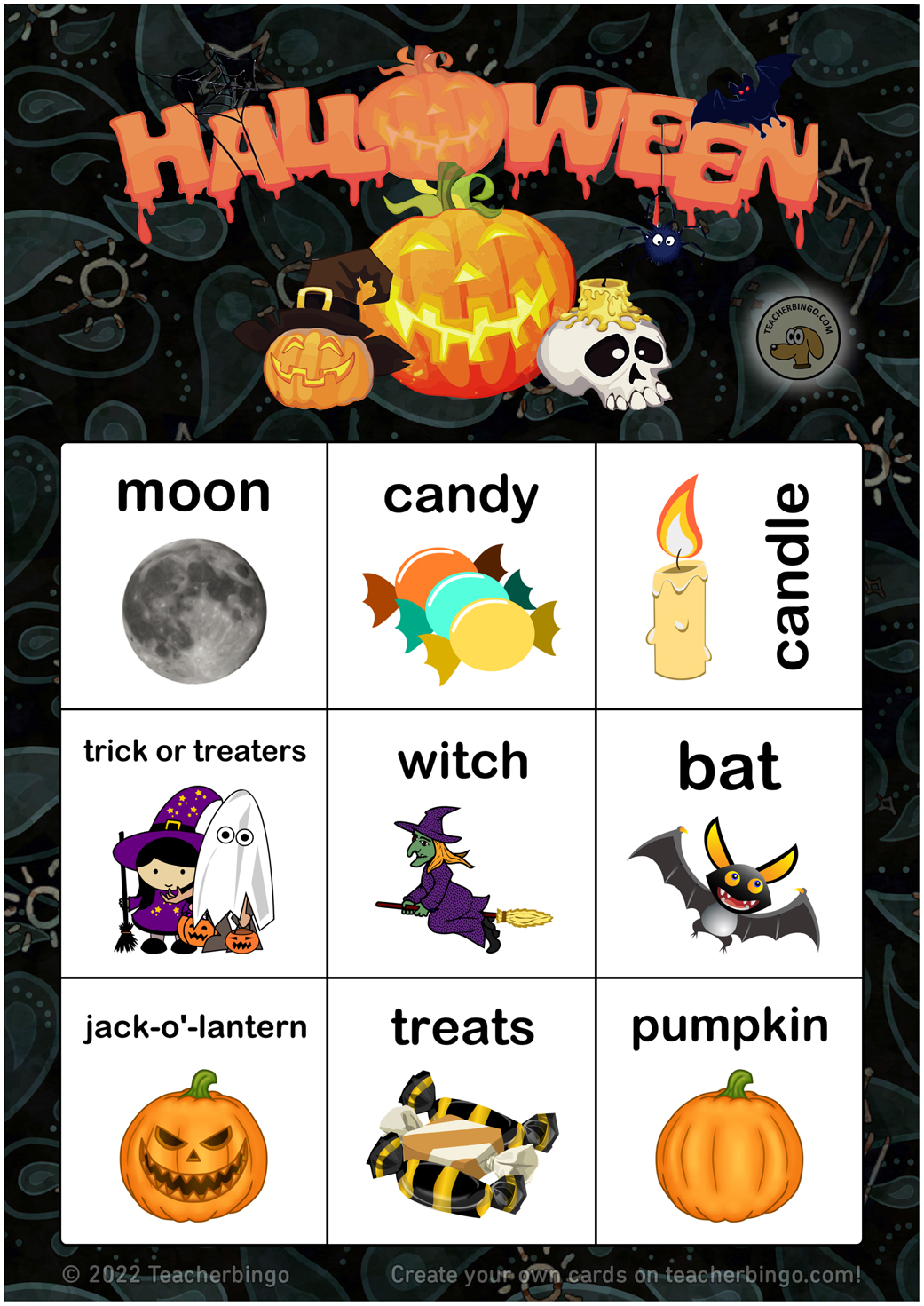 Halloween Bingo Kids 3x3 (100 pages + call sheet) | Made By Teachers