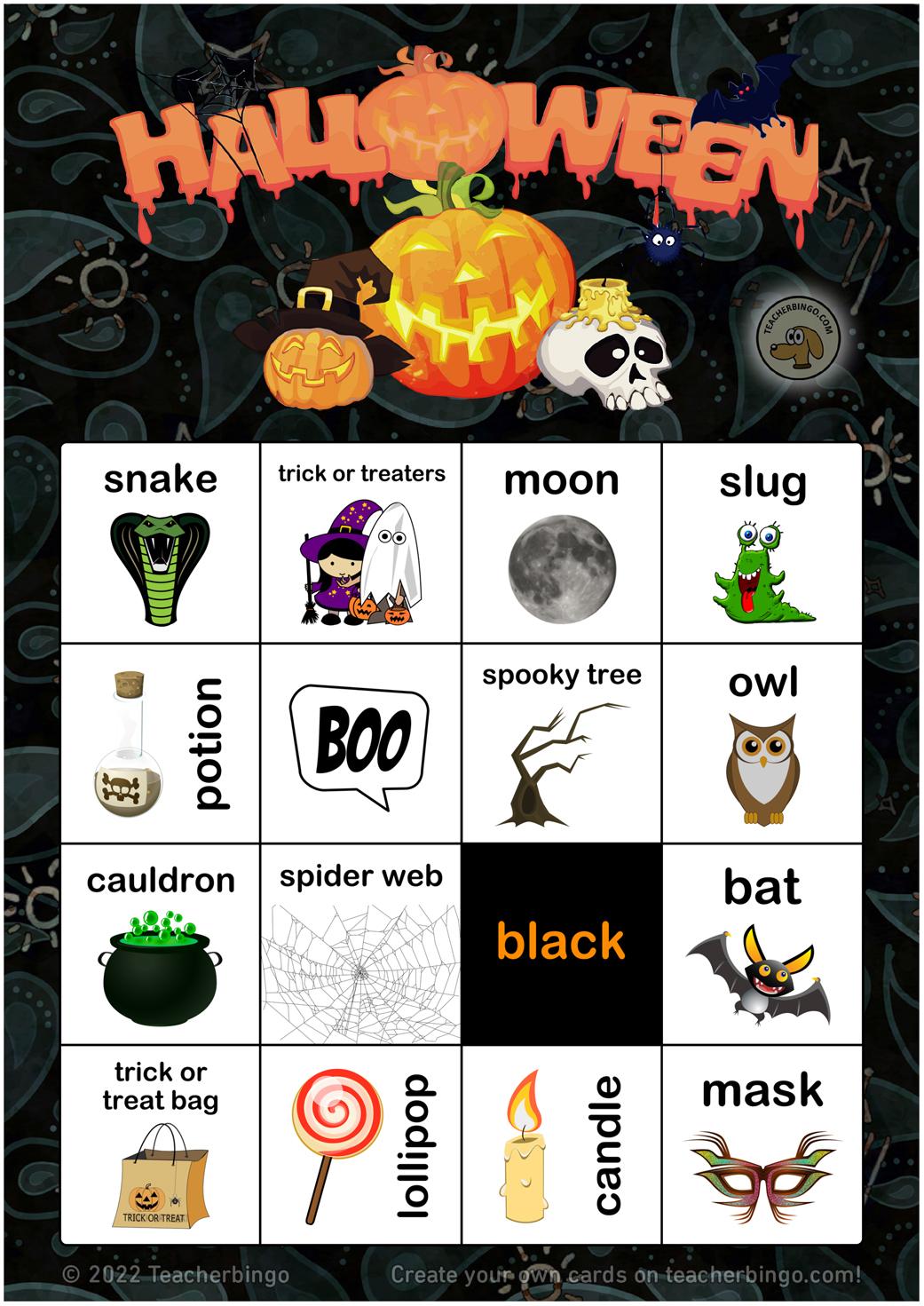 Halloween Bingo Kids 4x4 (100 pages + call sheet) - Made By Teachers