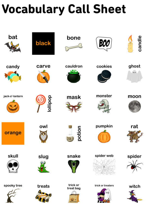 Halloween Bingo Kids 4x4 (100 pages + call sheet) - Made By Teachers