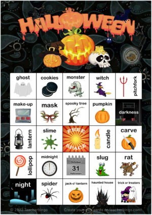 Halloween Bingo Kids 5x5 (100 pages + call sheet) | Made By Teachers