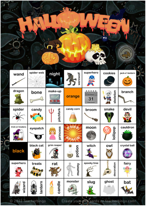 Halloween Bingo Kids 7x7 (100 pages + call sheet) | Made By Teachers