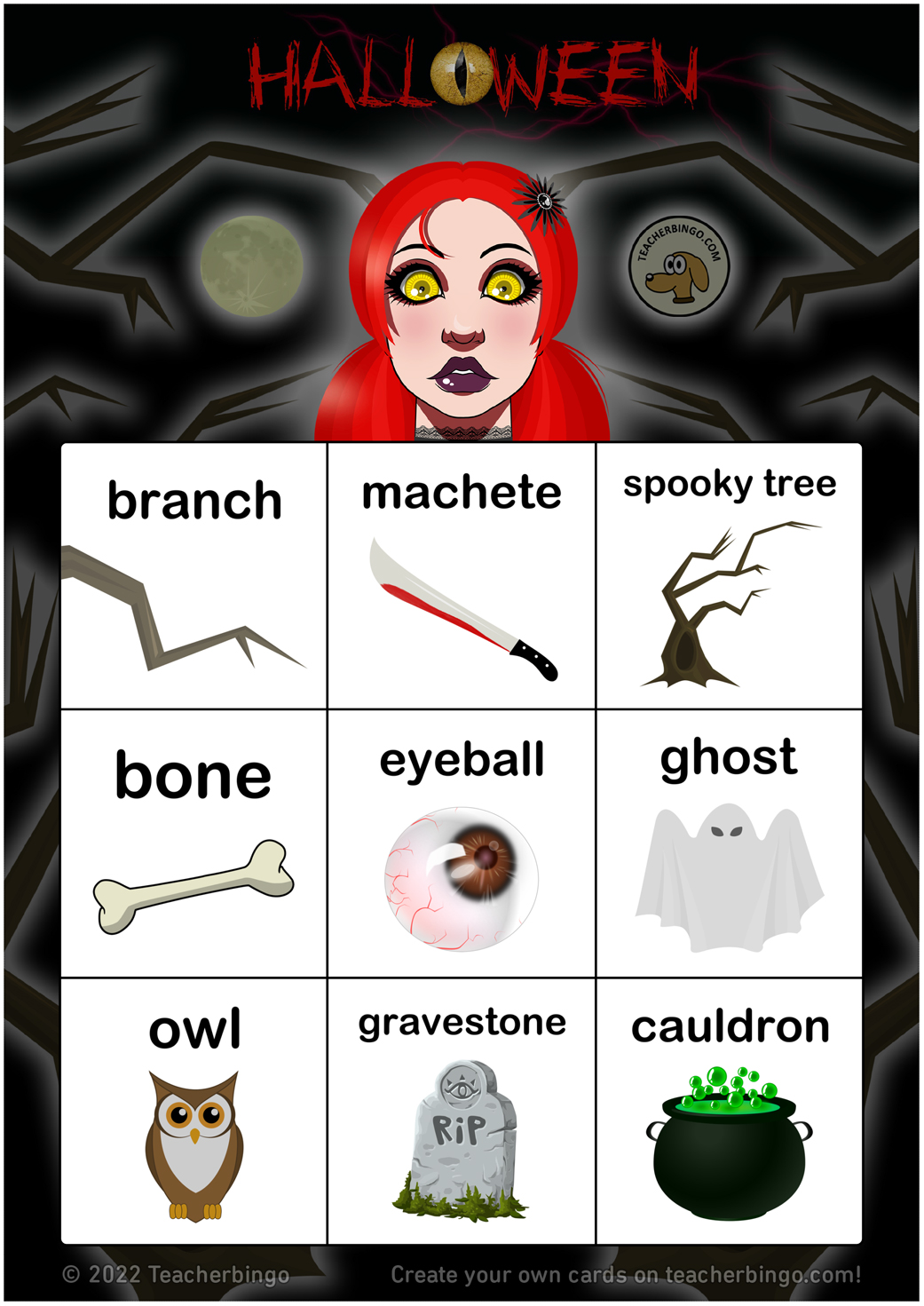 Scary Halloween Bingo 3x3 (5 pages + call sheet) | Made By Teachers