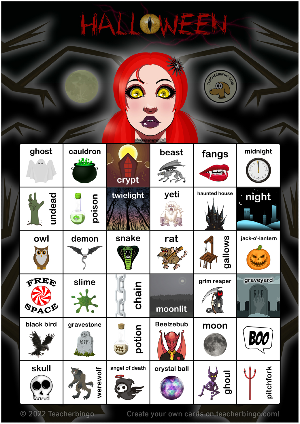 Scary Halloween Bingo 6x6 (5 pages + call sheet) | Made By Teachers