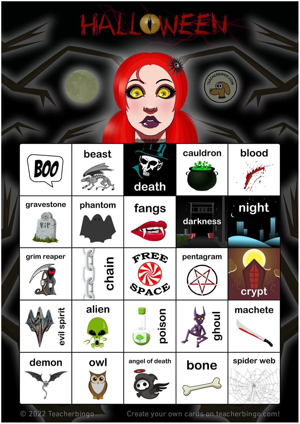 Scary Halloween Bingo 5x5 (100 pages + call sheet) | Made By Teachers