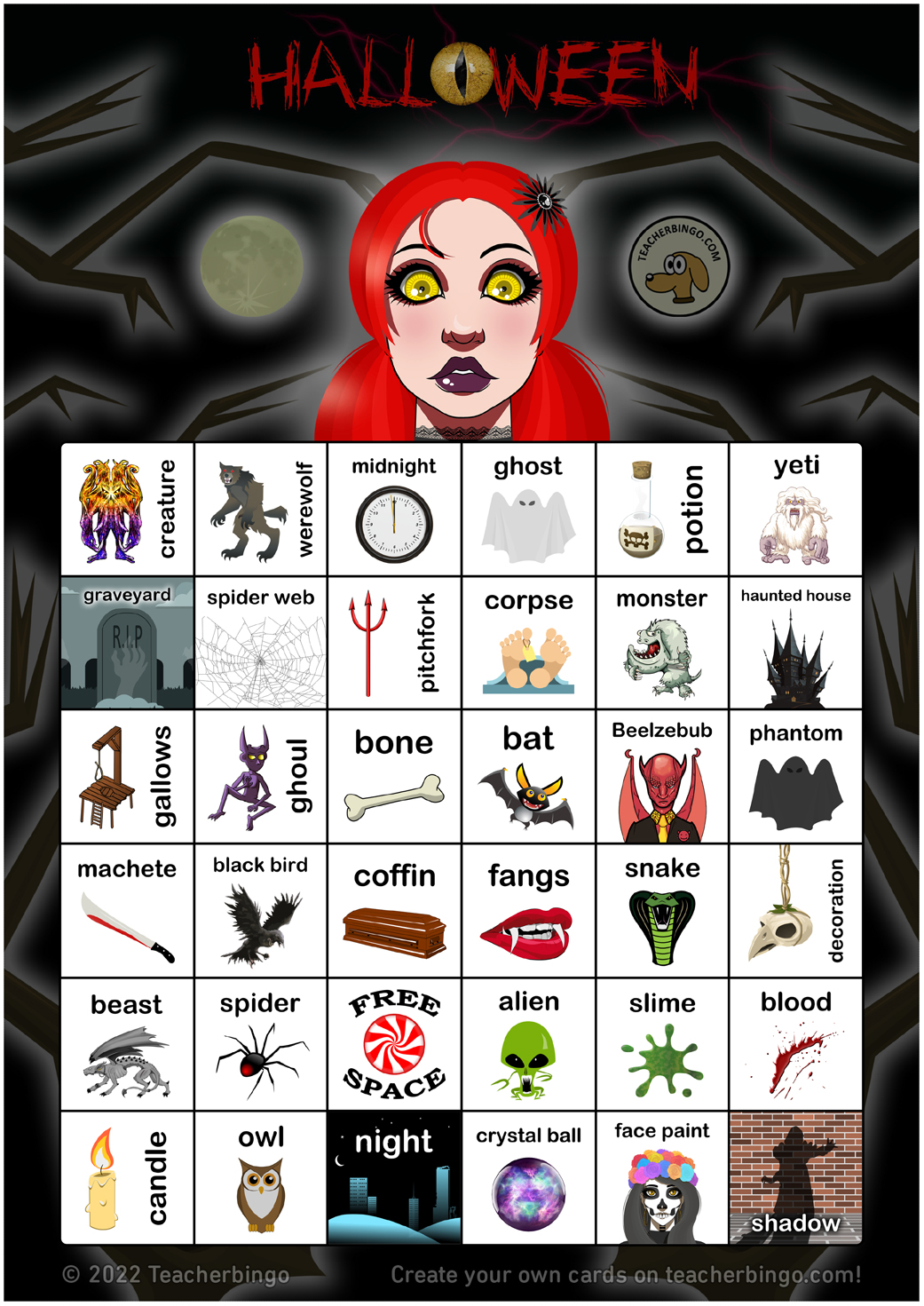 Scary Halloween Bingo 6x6 (100 pages + call sheet) | Made By Teachers