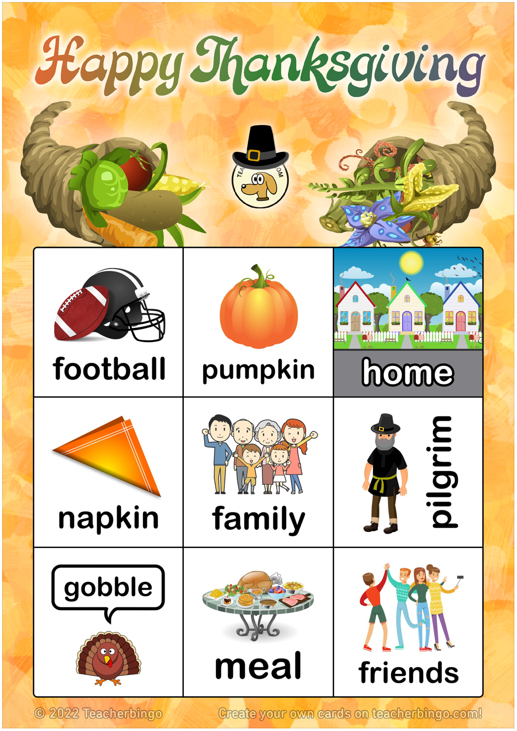 Thanksgiving Bingo 3x3 (5 pages + call sheet) | Made By Teachers
