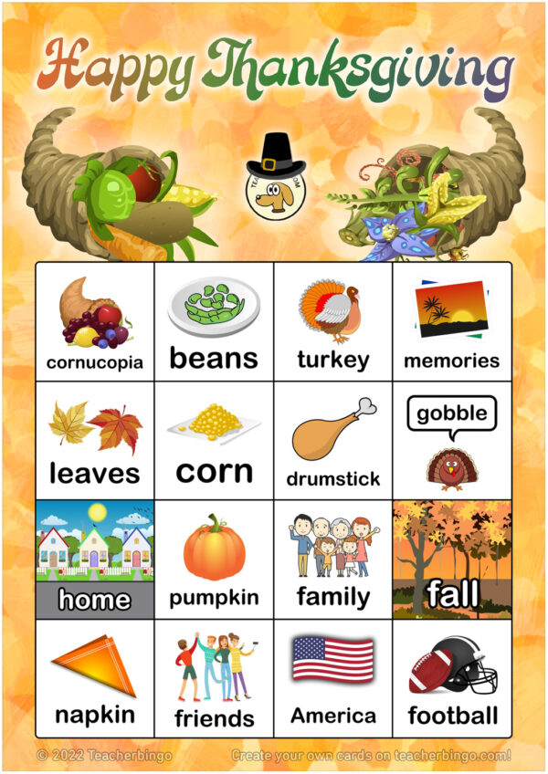 Thanksgiving Bingo 4x4 (5 pages + call sheet) | Made By Teachers