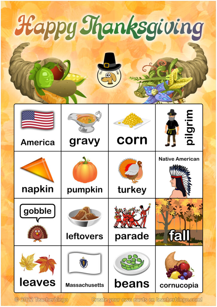 Thanksgiving Bingo 4x4 (5 pages + call sheet) | Made By Teachers