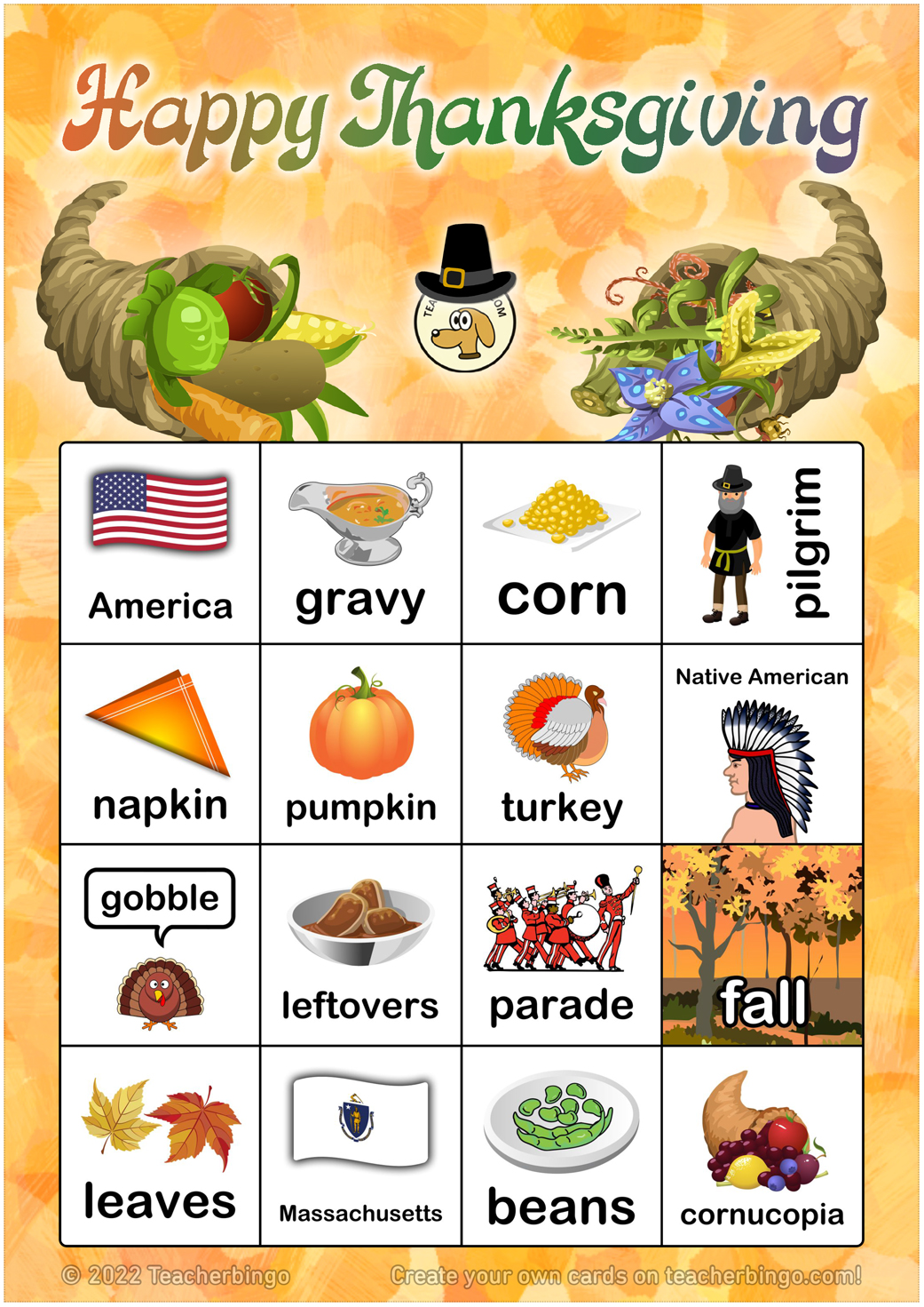 Thanksgiving Bingo 4x4 (5 pages + call sheet) | Made By Teachers