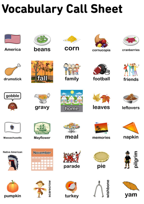 Thanksgiving Bingo 4x4 (5 pages + call sheet) | Made By Teachers