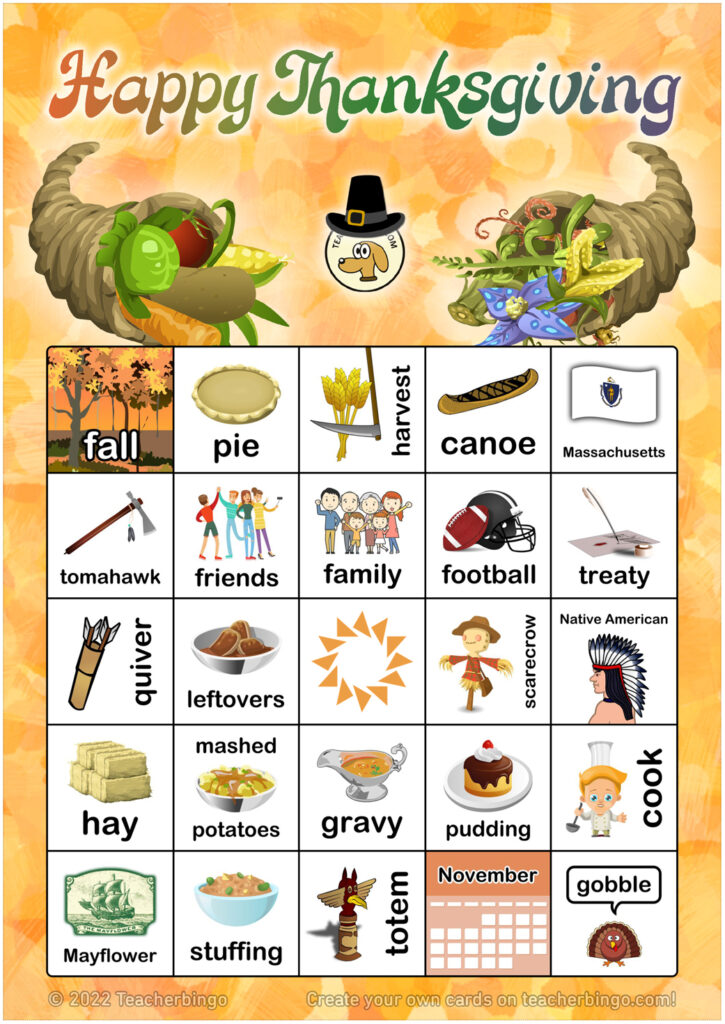 Thanksgiving Food Bingo 3x3 (5 pages + call sheet) | Made By Teachers