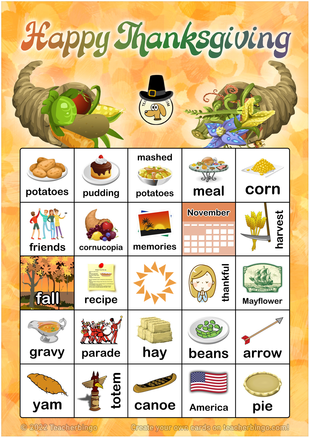 Thanksgiving Bingo 5x5 (5 pages + call sheet) | Made By Teachers