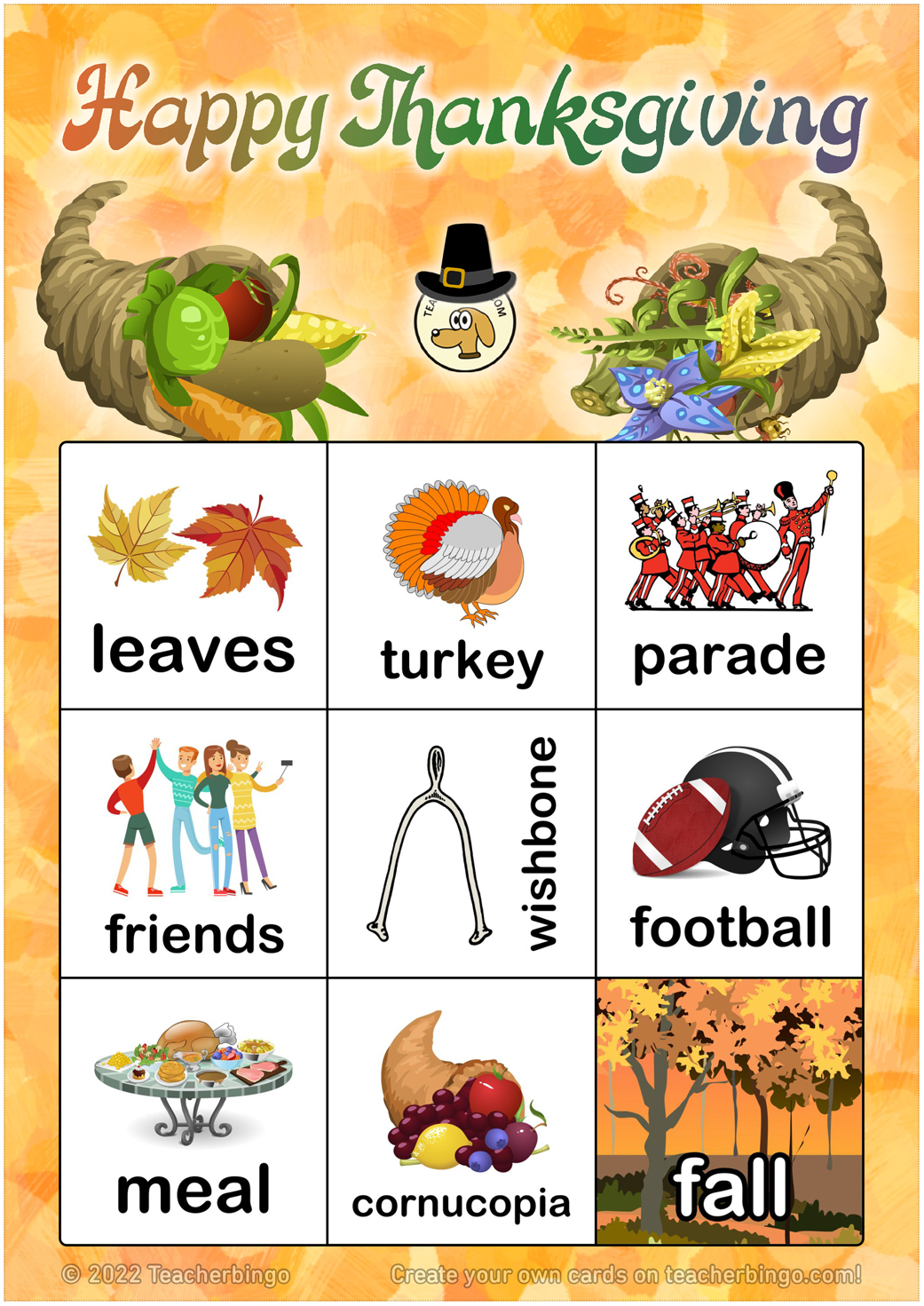 Thanksgiving Bingo 3x3 (100 pages + call sheet) | Made By Teachers