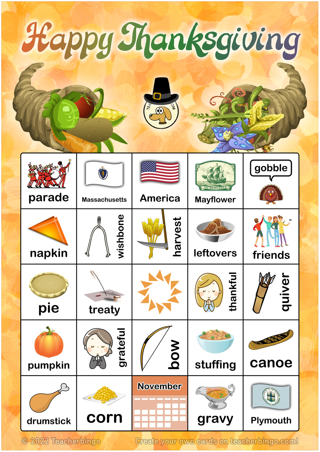 Thanksgiving Bingo 5x5 (100 pages + call sheet) | Made By Teachers