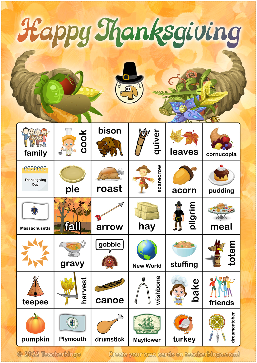 Thanksgiving Bingo 6x6 (100 pages + call sheet) | Made By Teachers