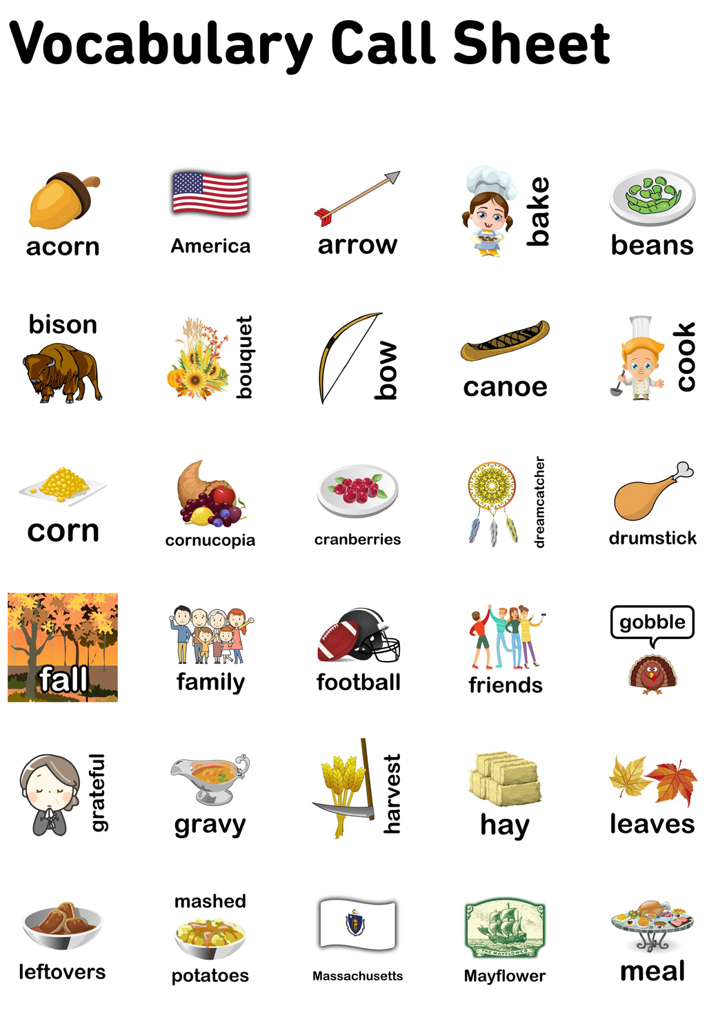 Thanksgiving Bingo 6x6 (100 pages + call sheet) - Made By Teachers