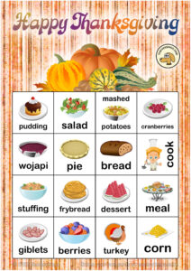 Thanksgiving Food Bingo 4x4 (5 pages + call sheet) - Made By Teachers